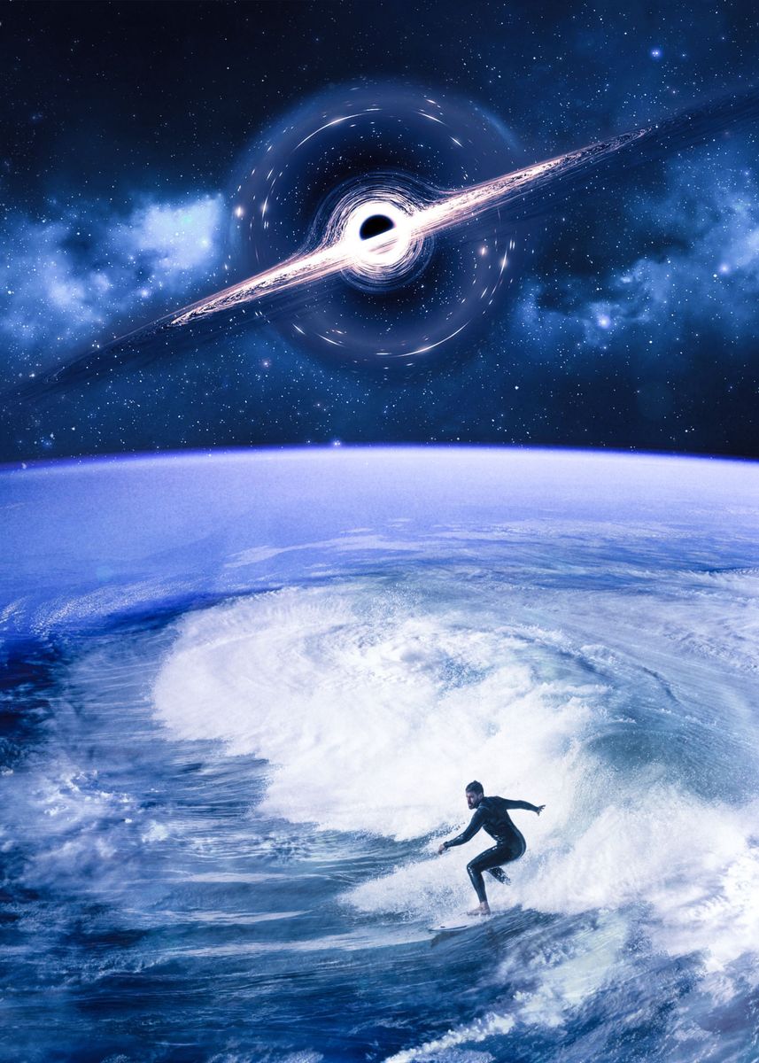 'Surfer on Earth Space Wave' Poster, picture, metal print, paint by Gen ...