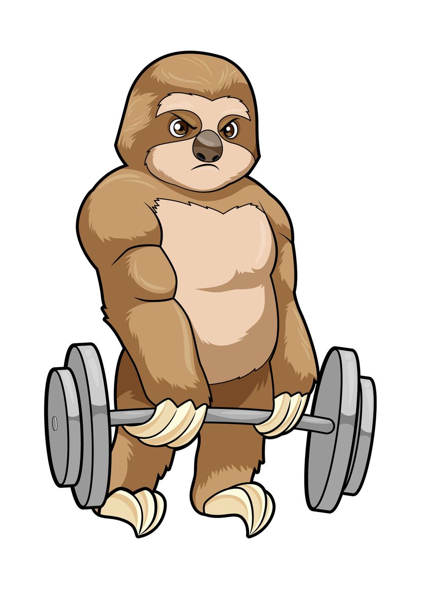 'Sloth Fitness Dumbbell' Poster, picture, metal print, paint by Markus ...