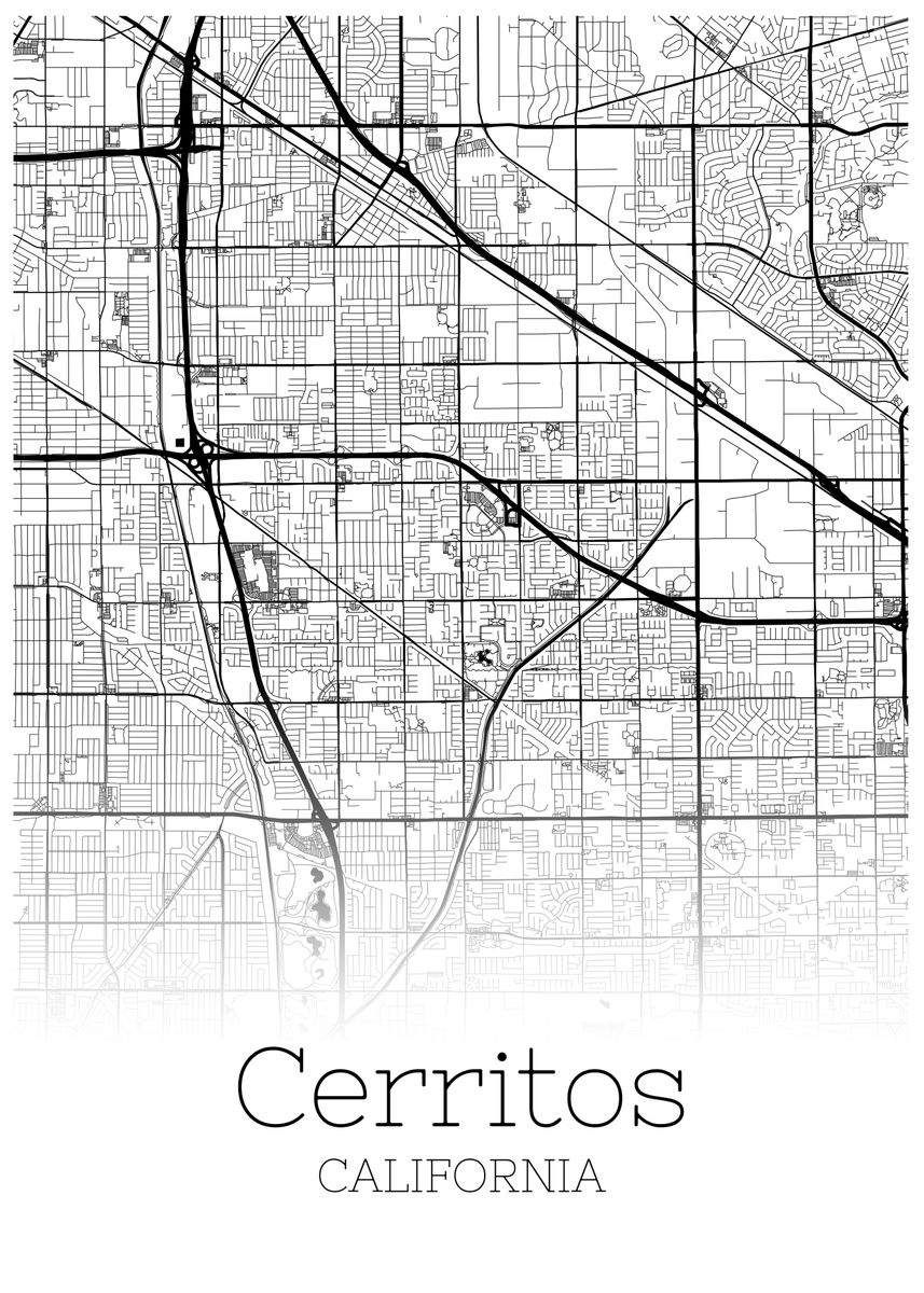 'Cerritos California map ' Poster, picture, metal print, paint by ...