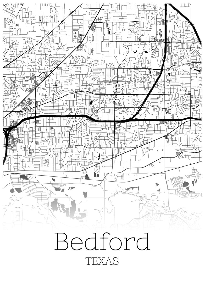 'Bedford Texas city map' Poster, picture, metal print, paint by ...