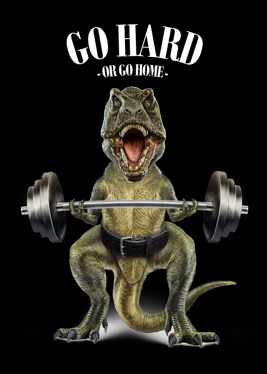 'Dinosaur Weightlifting' Poster, picture, metal print, paint by Jeff ...