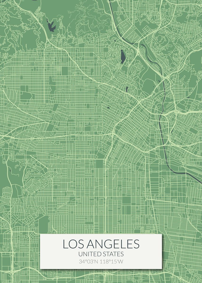 'Los Angeles Green Map' Poster, picture, metal print, paint by dkDesign ...