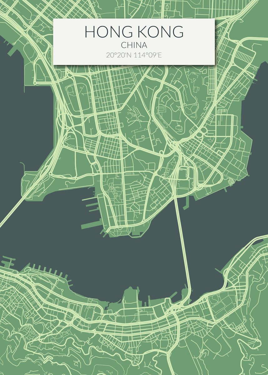 'Hong Kong Green Map' Poster, picture, metal print, paint by dkDesign | Displate