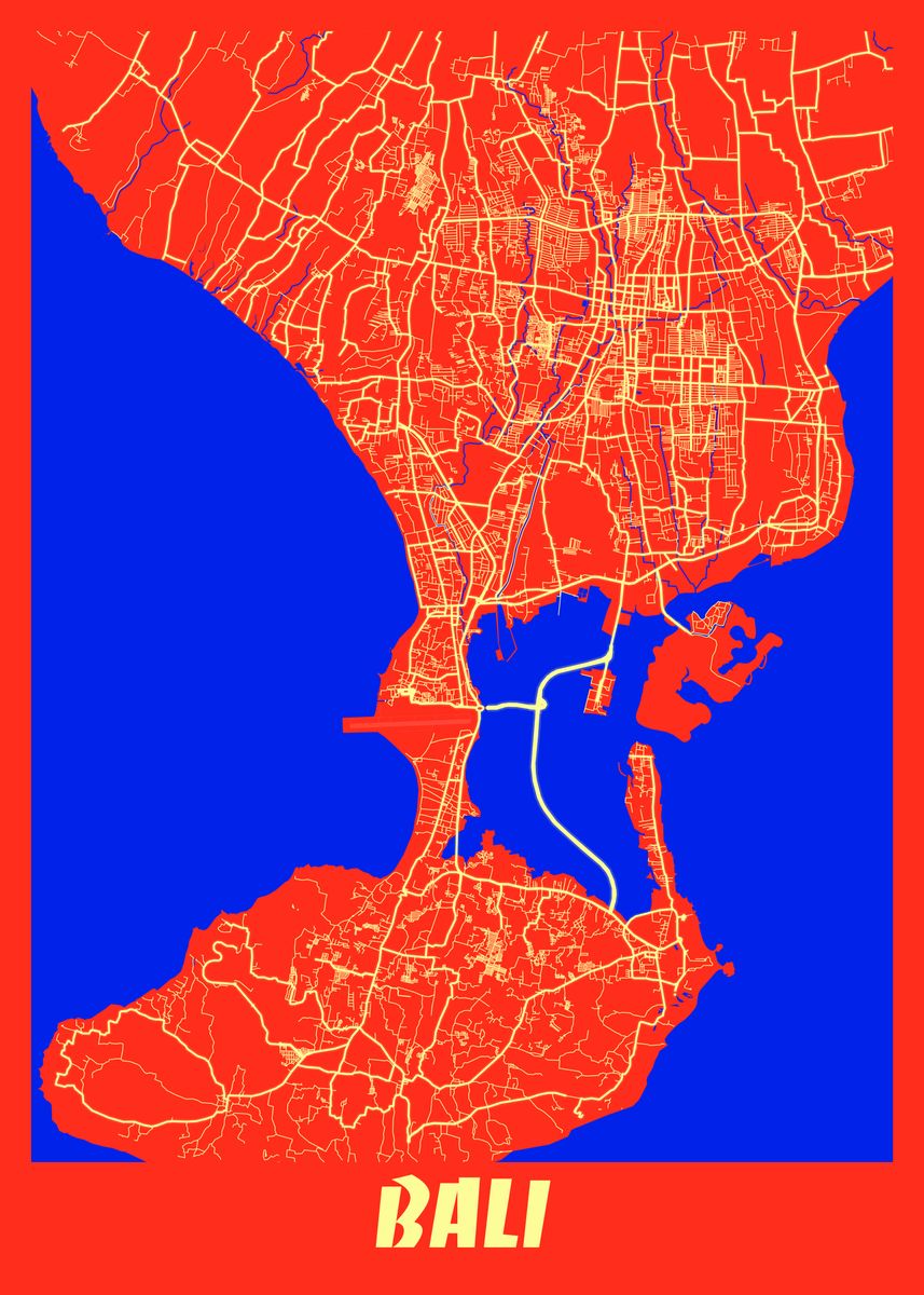 'Bali Retro City Map' Poster, picture, metal print, paint by Tien ...