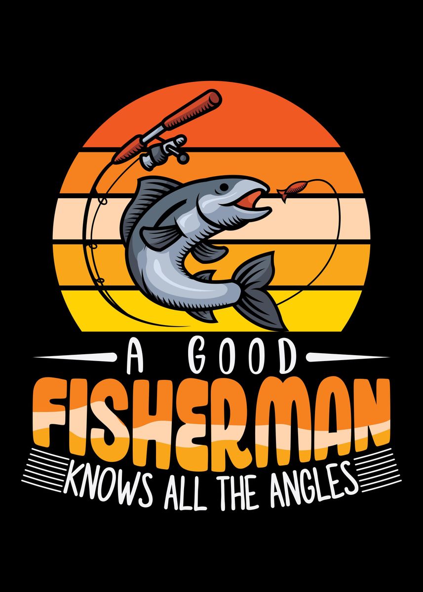 'Angler Fisherman Fish' Poster, picture, metal print, paint by ...