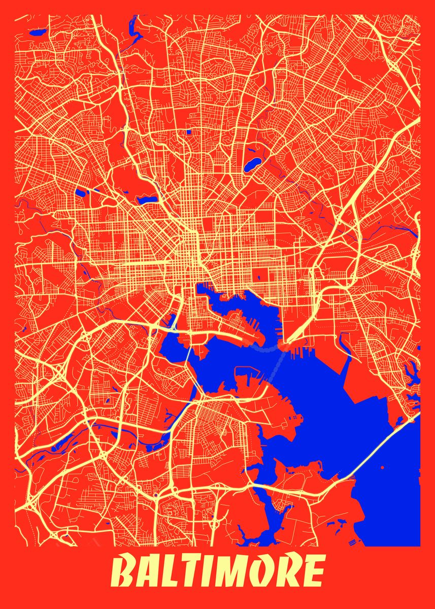 'Baltimore Retro City Map' Poster by Tien Stencil | Displate