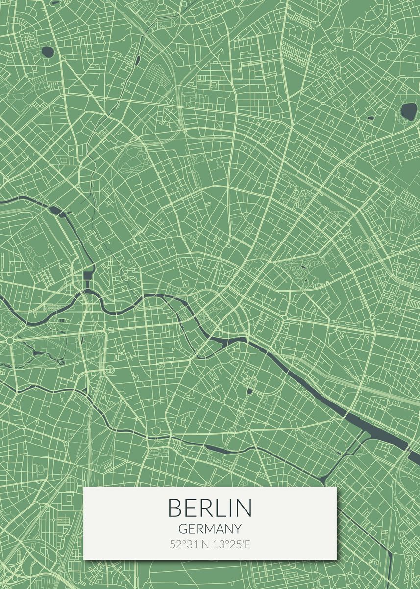 'Berlin Green Map' Poster, picture, metal print, paint by dkDesign | Displate