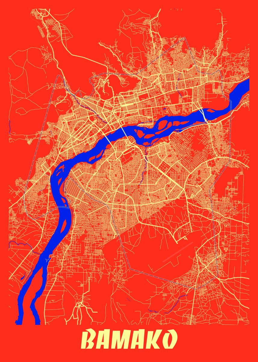 'Bamako Retro City Map' Poster by Tien Stencil | Displate