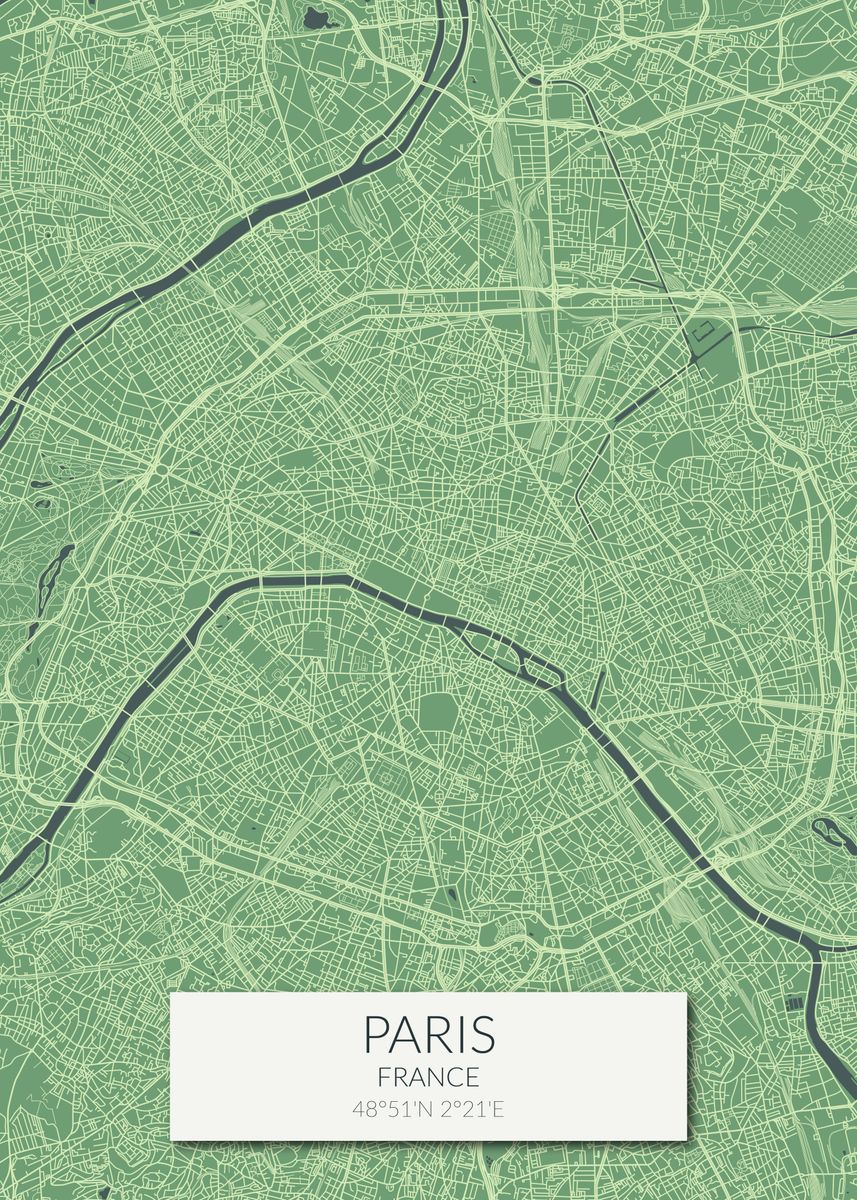 'Paris Green Map' Poster, picture, metal print, paint by dkDesign ...