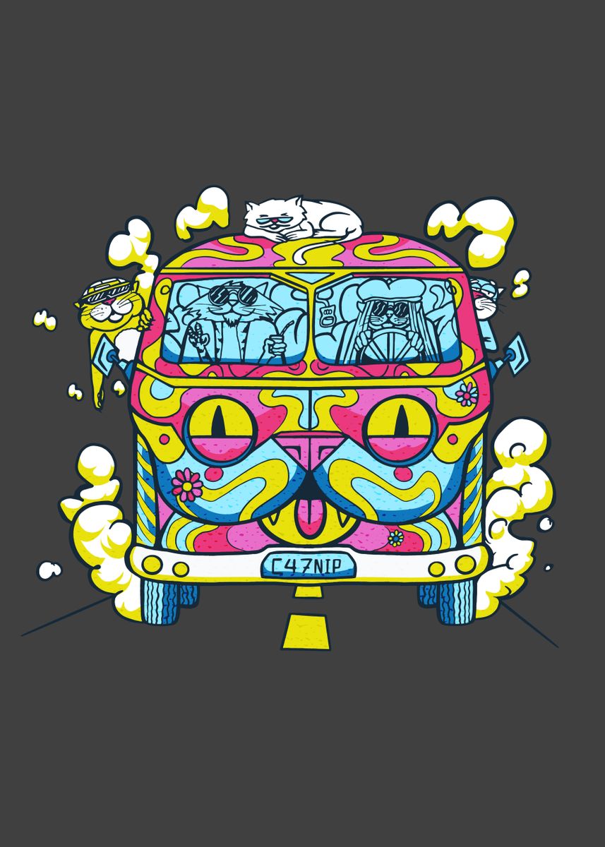 'HIPPIE CAT VAN' Poster, picture, metal print, paint by ...