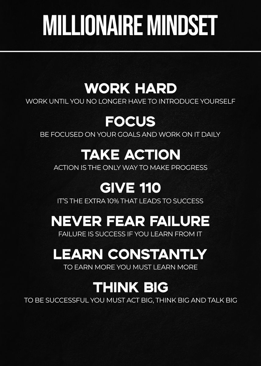 'Millionaire Mindset' Poster, picture, metal print, paint by Conceptual ...