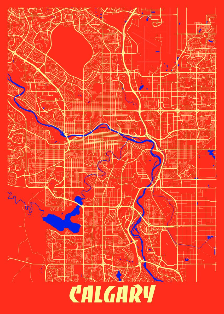 'Calgary Retro City Map' Poster, picture, metal print, paint by Tien ...