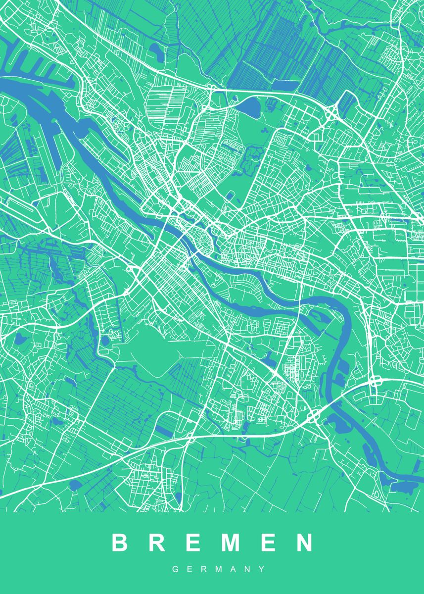 'BREMEN City Map Germany' Poster, picture, metal print, paint by ...