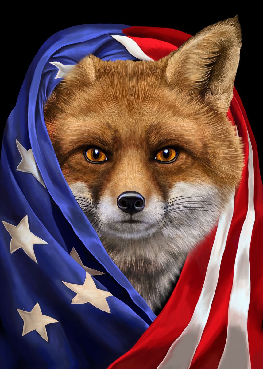 'Fox USA Patriot' Poster, picture, metal print, paint by Jeff | Displate