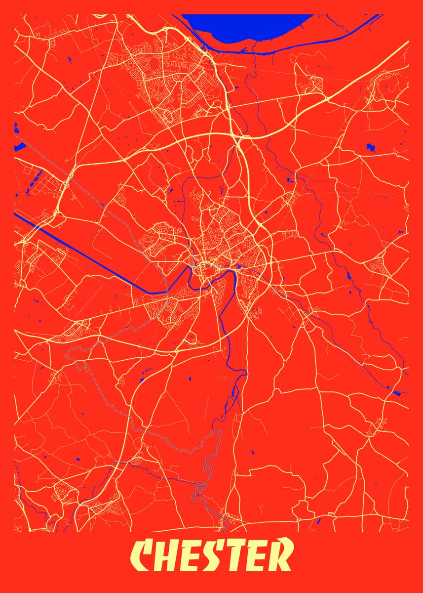 'Chester Retro City Map' Poster, picture, metal print, paint by Tien ...