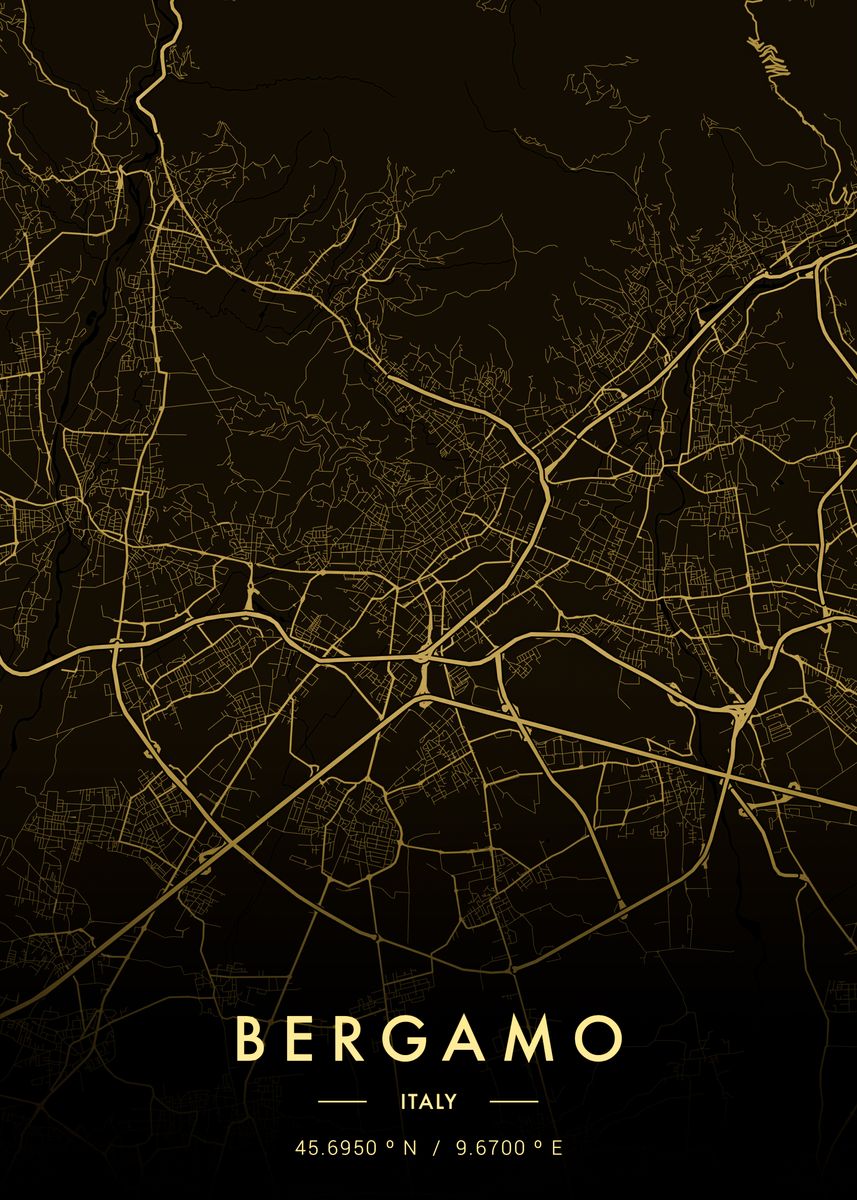 'Bergamo City Map Gold' Poster, picture, metal print, paint by MVDZ ...