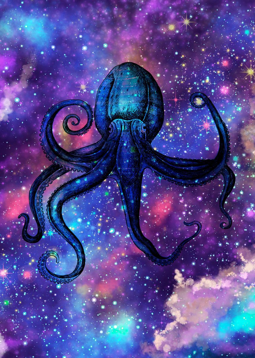 'Space Octopus' Poster, picture, metal print, paint by Sarah Wainwright ...