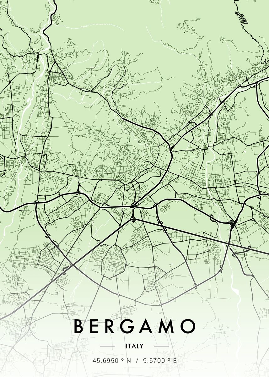 'Bergamo City Map Green' Poster, picture, metal print, paint by MVDZ ...