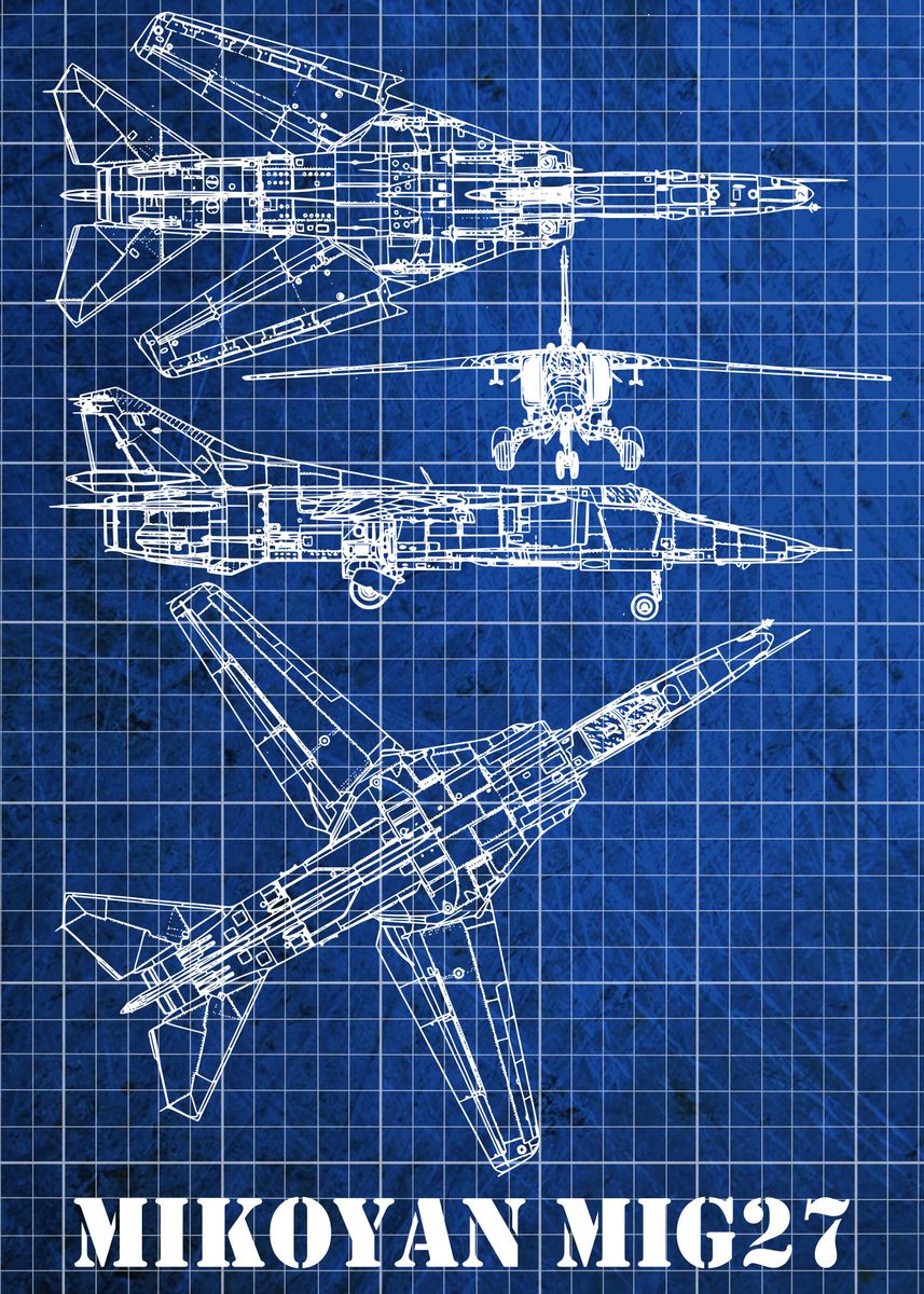 'Mikoyan MiG 27 Blueprint' Poster, picture, metal print, paint by Geoji ...