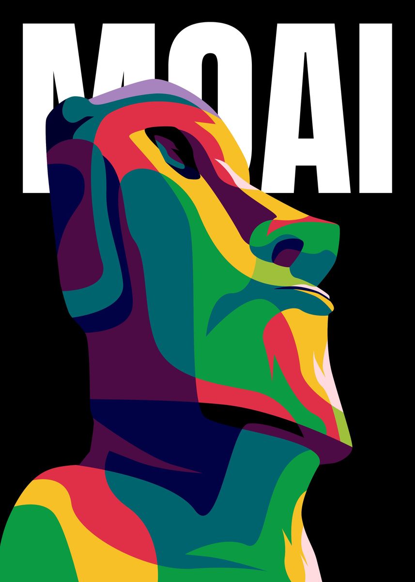'Moai statue on Pop Art' Poster, picture, metal print, paint by Indra ...