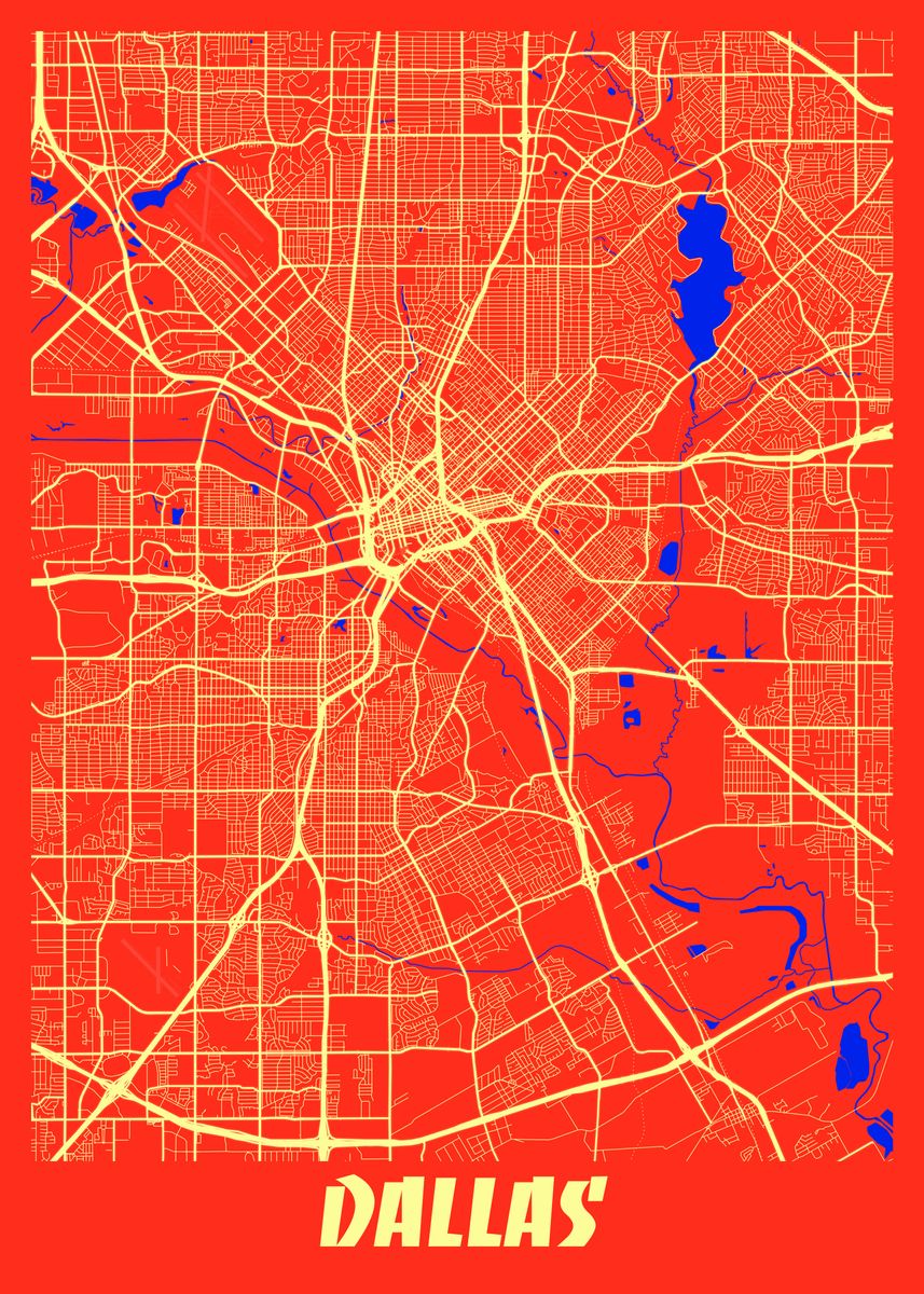 'Dallas Retro City Map' Poster, picture, metal print, paint by Tien ...