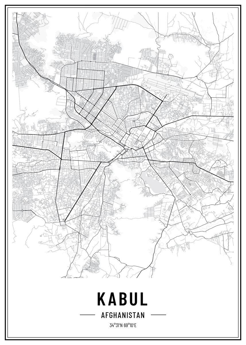 'Kabul streetmap poster' Poster, picture, metal print, paint by ...