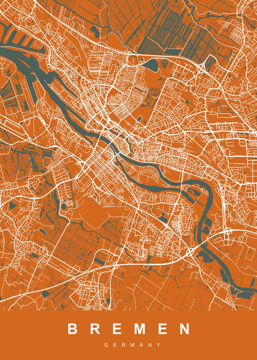'BREMEN City Map Germany' Poster, picture, metal print, paint by ...