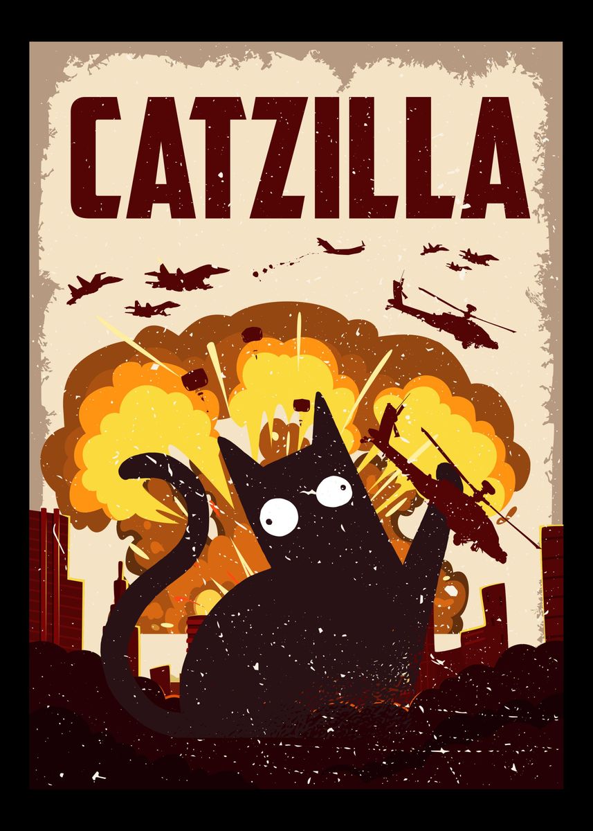 'Catzilla Kitten Cat Kitty' Poster, picture, metal print, paint by ...