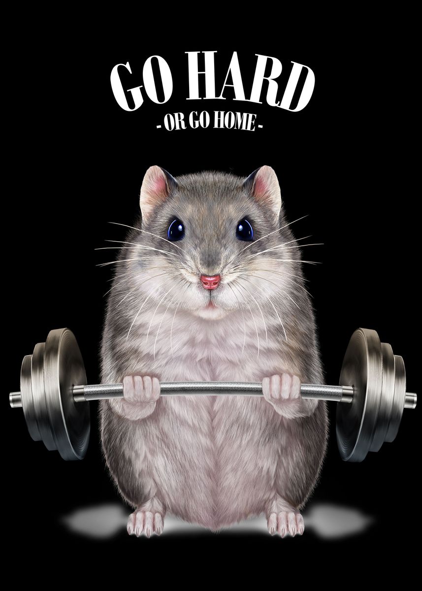 'Grey Hamster Weightlifting' Poster, picture, metal print, paint by ...