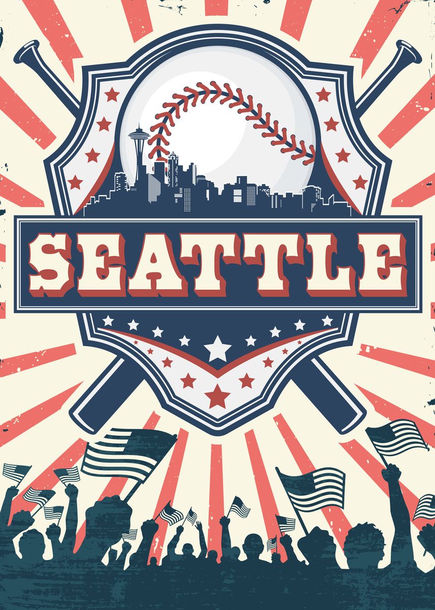 'Seattle Baseball Skyline' Poster, picture, metal print, paint by ...