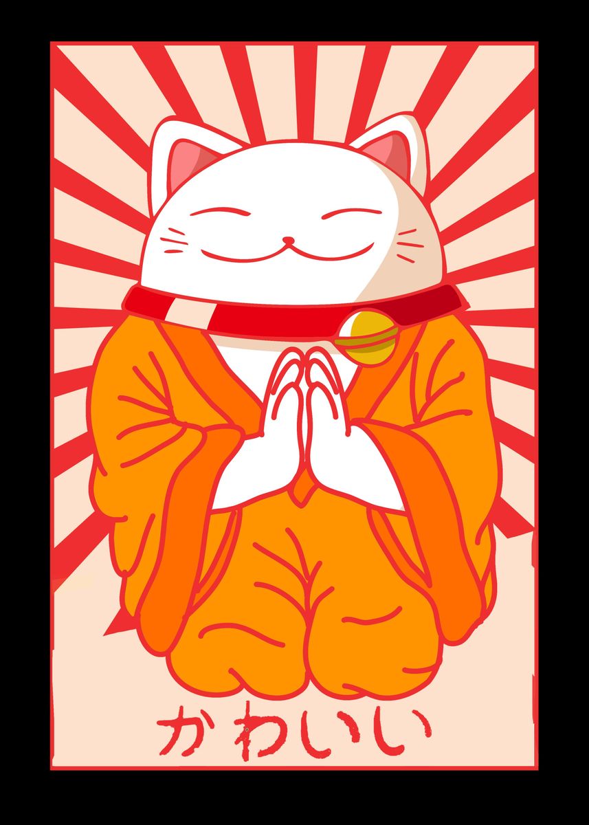 'Maneki Waving Cat Neko' Poster, picture, metal print, paint by ...