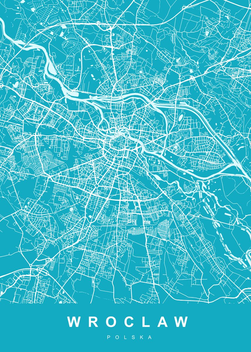 'WROCLAW City Map Polska' Poster, picture, metal print, paint by ...