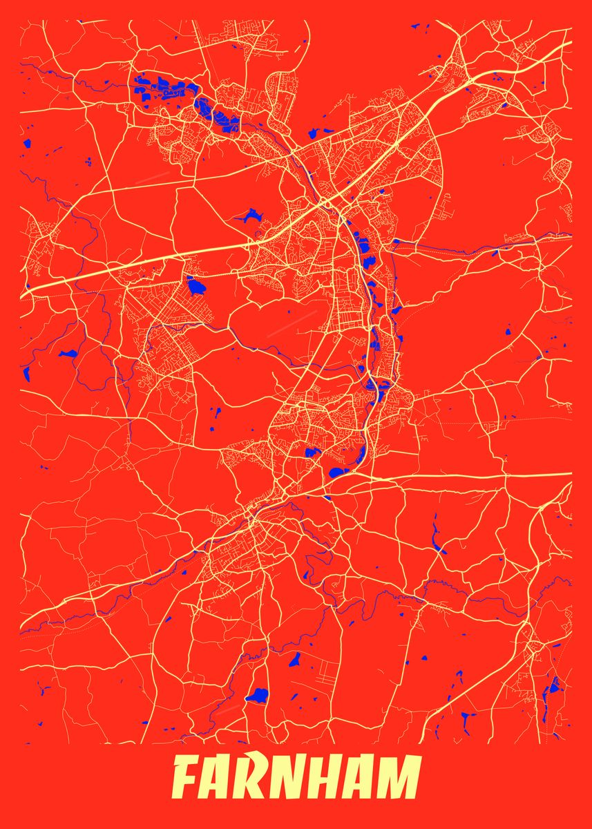 'Farnham Retro City Map' Poster, picture, metal print, paint by Tien ...