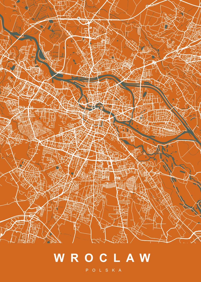 'WROCLAW City Map Polska' Poster, picture, metal print, paint by ...