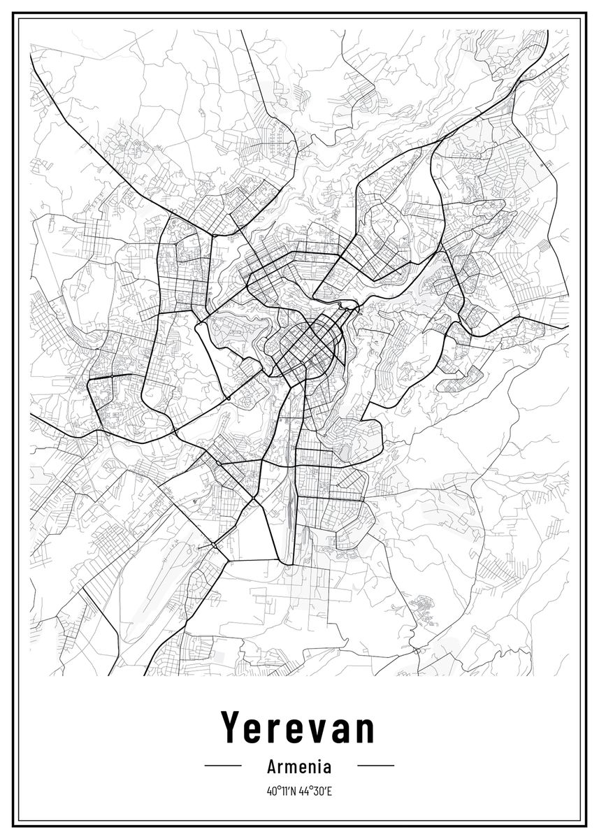 'Yeravan Citymap poster' Poster, picture, metal print, paint by ...