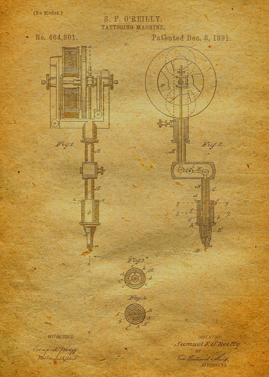 '1 First Tattoo Machine Pa' Poster, picture, metal print, paint by ...