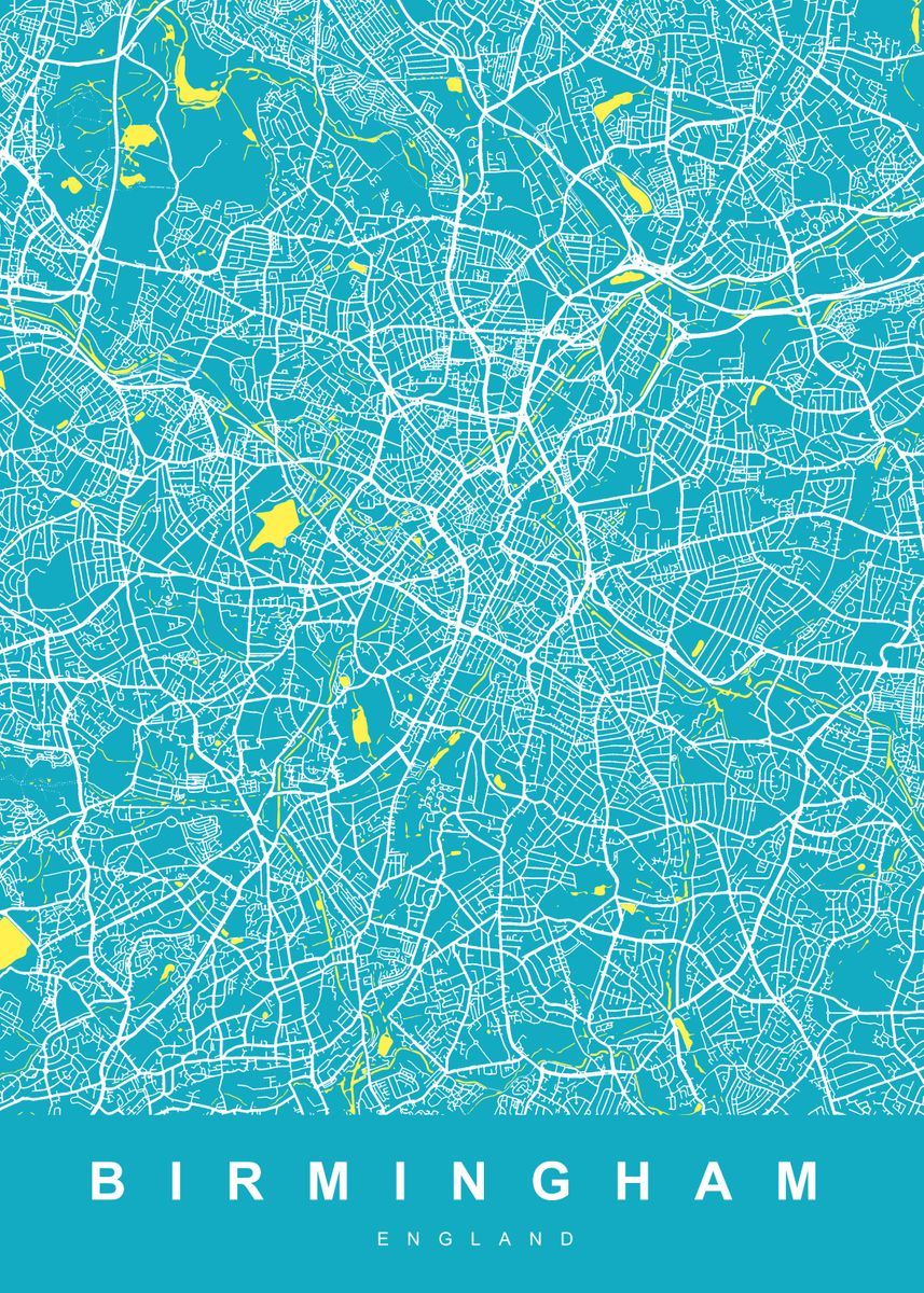 'BIRMINGHAM City Map UK' Poster, picture, metal print, paint by ...