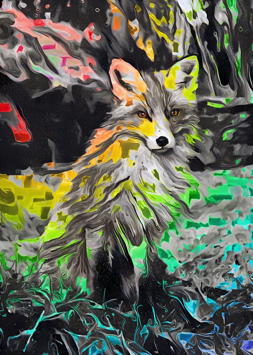 'Glitch Liquid Fox' Poster, picture, metal print, paint by Snecc ...