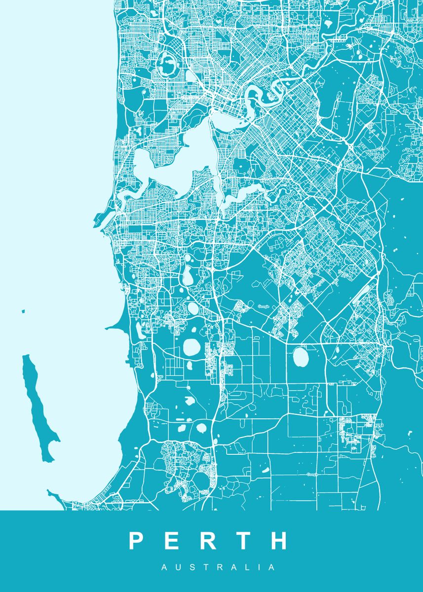 'PERTH City Map Australia' Poster, picture, metal print, paint by ...