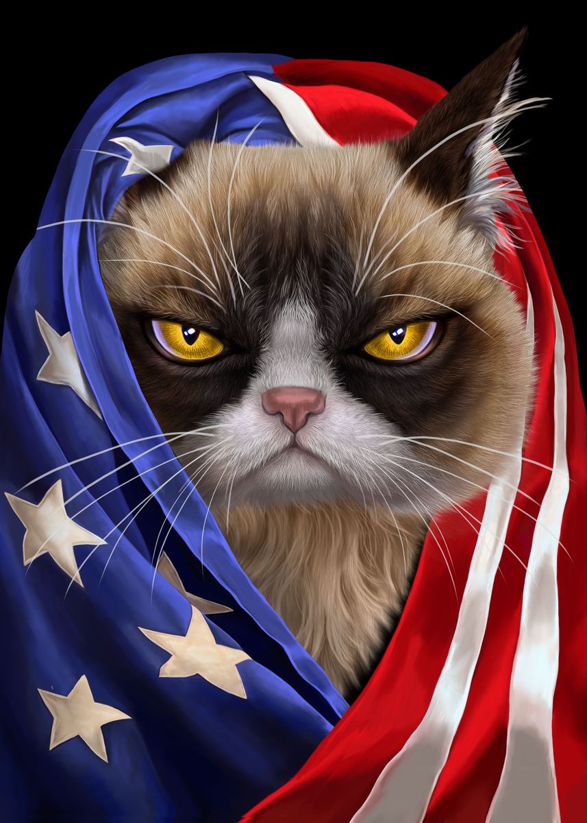 'Siamese Cat USA Patriot' Poster, picture, metal print, paint by Jeff ...