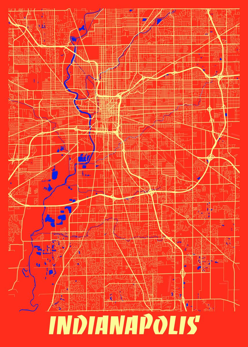 'Indianapolis Retro Map' Poster, picture, metal print, paint by Tien ...