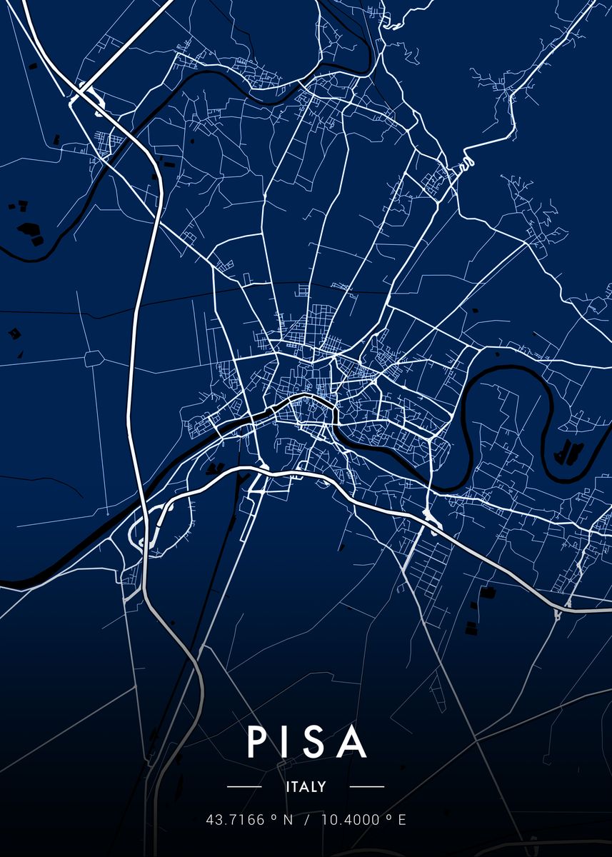 'Pisa City Map Blueprint' Poster, picture, metal print, paint by MVDZ ...