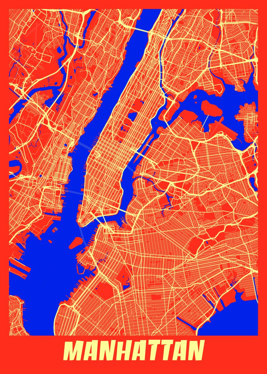 'Manhattan Retro City Map' Poster by Tien Stencil | Displate