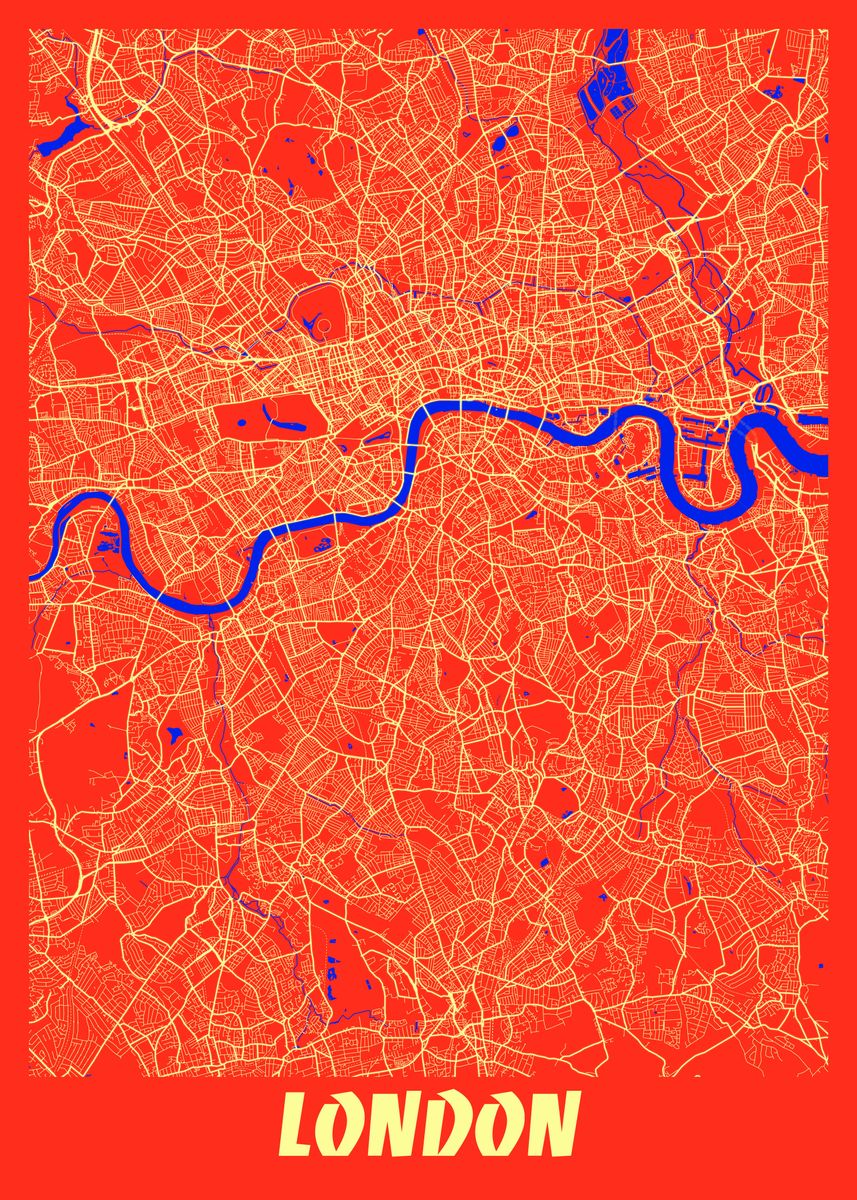 'London Retro City Map' Poster by Tien Stencil | Displate