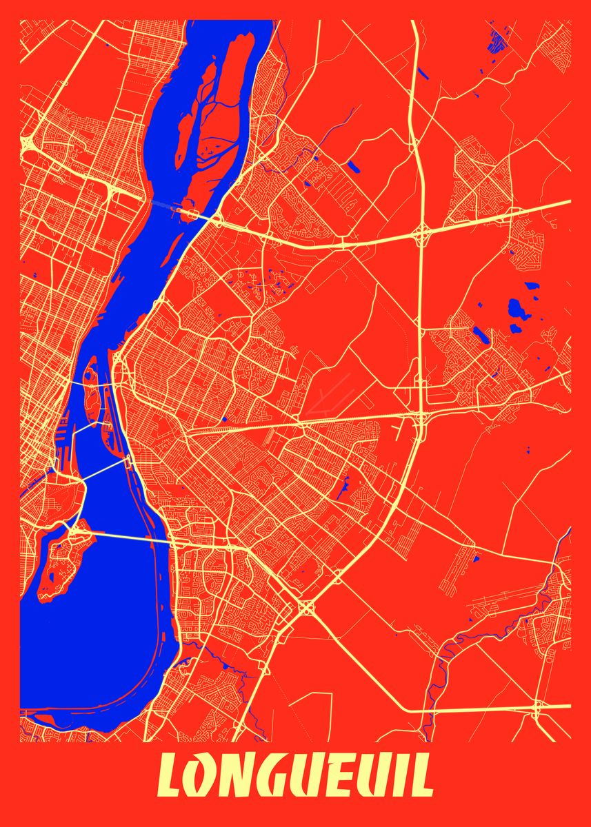 'Longueuil Retro City Map' Poster, picture, metal print, paint by Tien ...