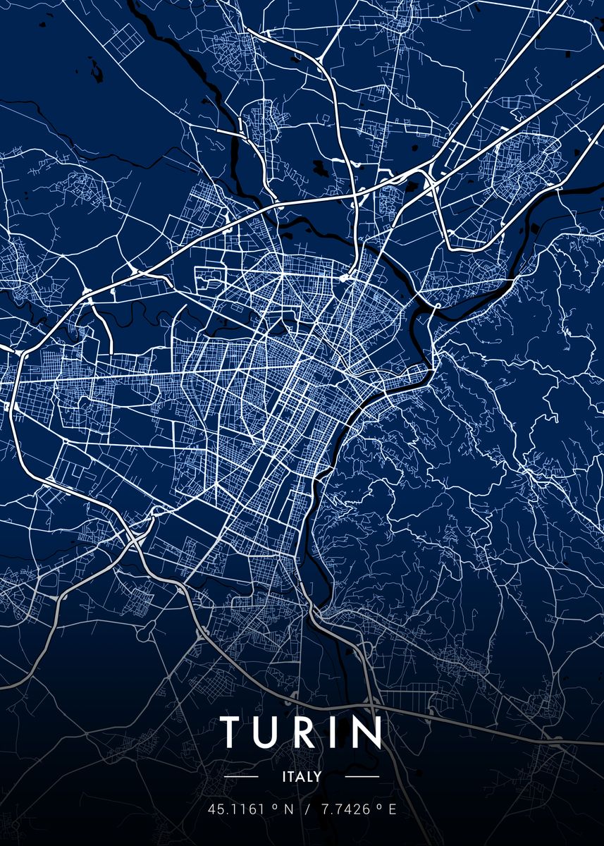 'Turin City Map Blueprint' Poster, picture, metal print, paint by MVDZ ...