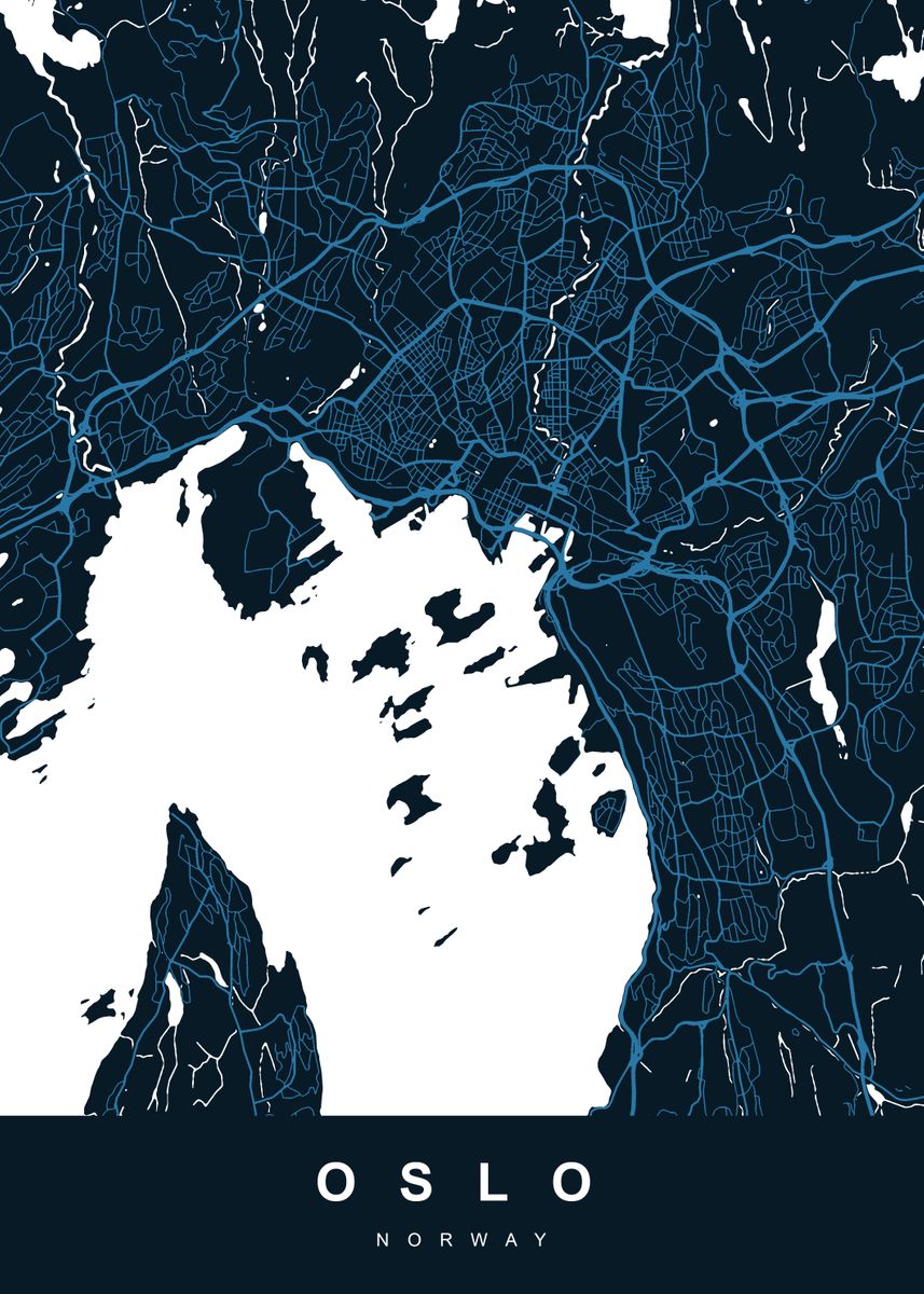 'OSLO City Map Norway' Poster, picture, metal print, paint by UrbanMaps ...
