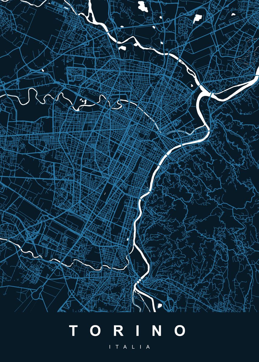 'TORINO City Map Italia' Poster, picture, metal print, paint by ...