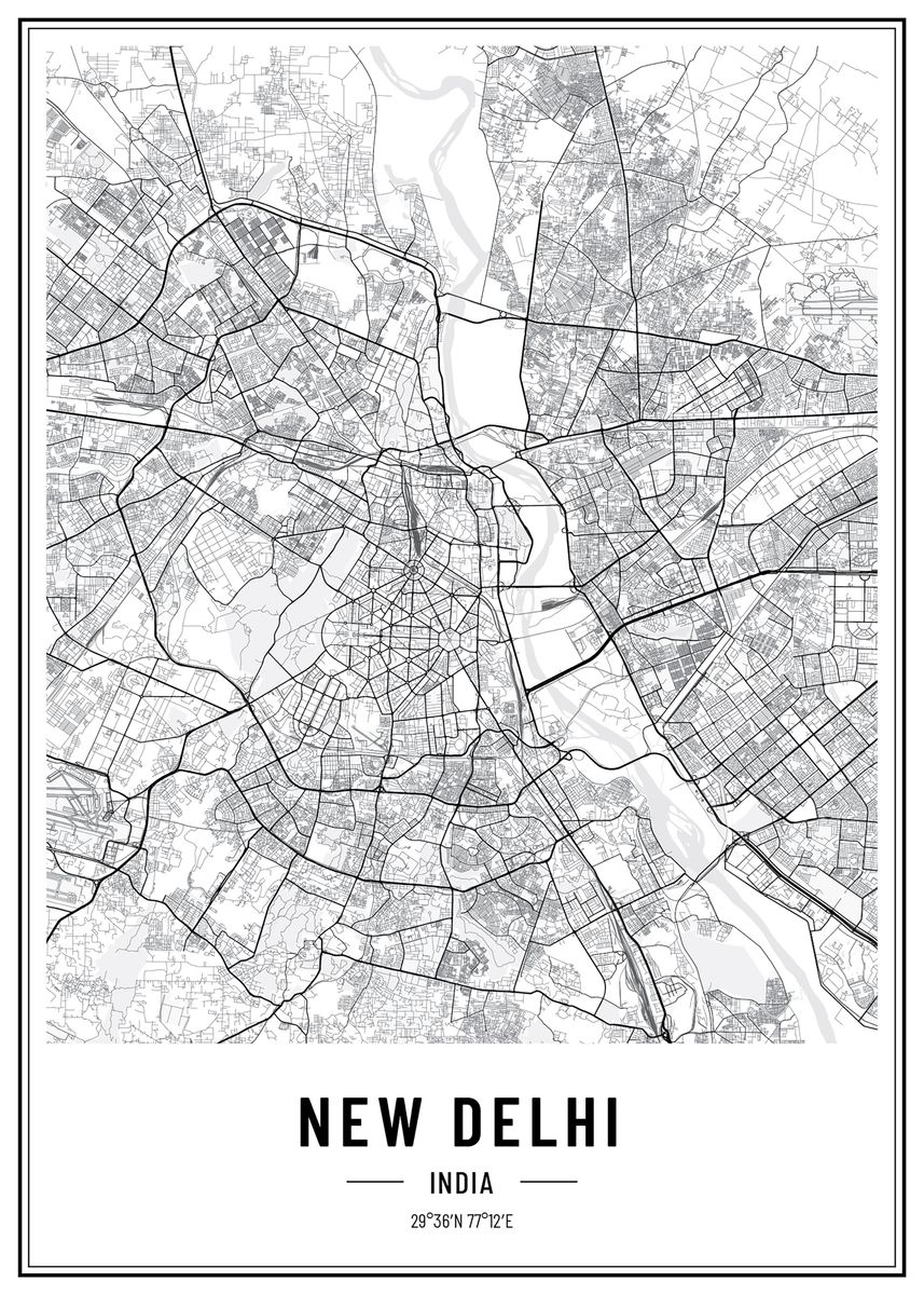'New delhi Streetmap India' Poster, picture, metal print, paint by ...