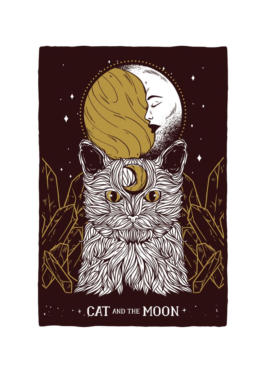 'CAT CRESCENT MOON' Poster, picture, metal print, paint by StonerPlates ...
